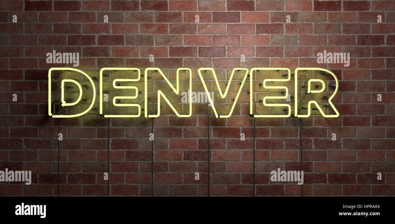 DENVER - fluorescent Neon tube Sign on brickwork - Front view - 3D ...