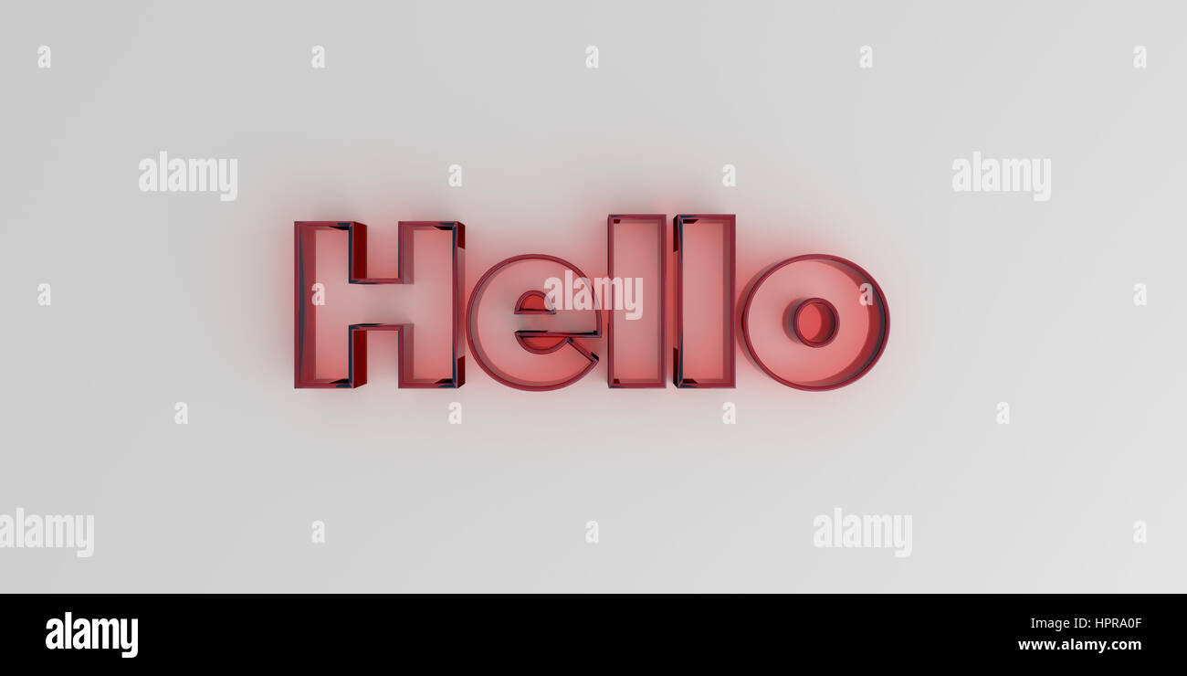 Hello - Red glass text on white background - 3D rendered royalty free ...