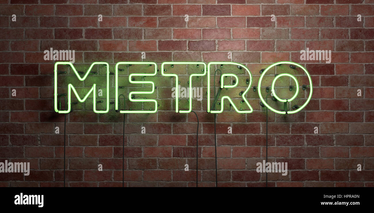 METRO - fluorescent Neon tube Sign on brickwork - Front view - 3D ...