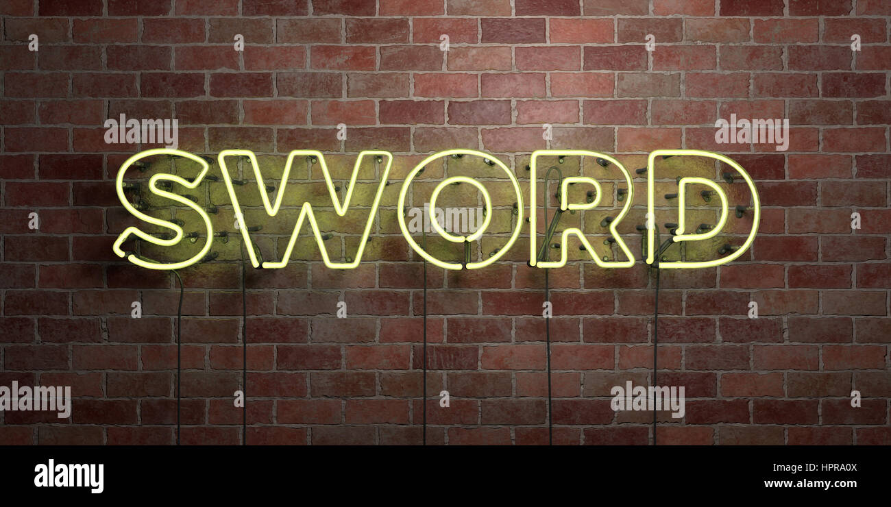SWORD - fluorescent Neon tube Sign on brickwork - Front view - 3D ...