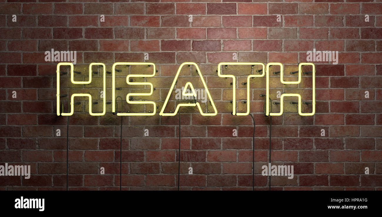HEATH - fluorescent Neon tube Sign on brickwork - Front view - 3D ...