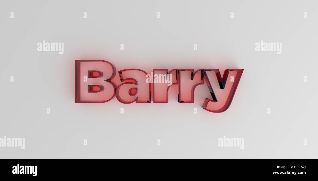 Barry - Red glass text on white background - 3D rendered royalty free ...