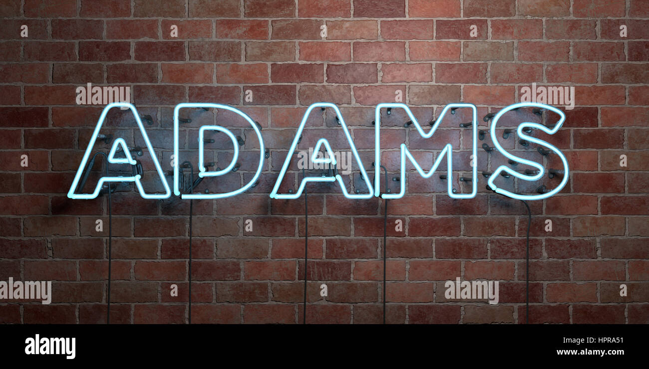 ADAMS - fluorescent Neon tube Sign on brickwork - Front view - 3D ...