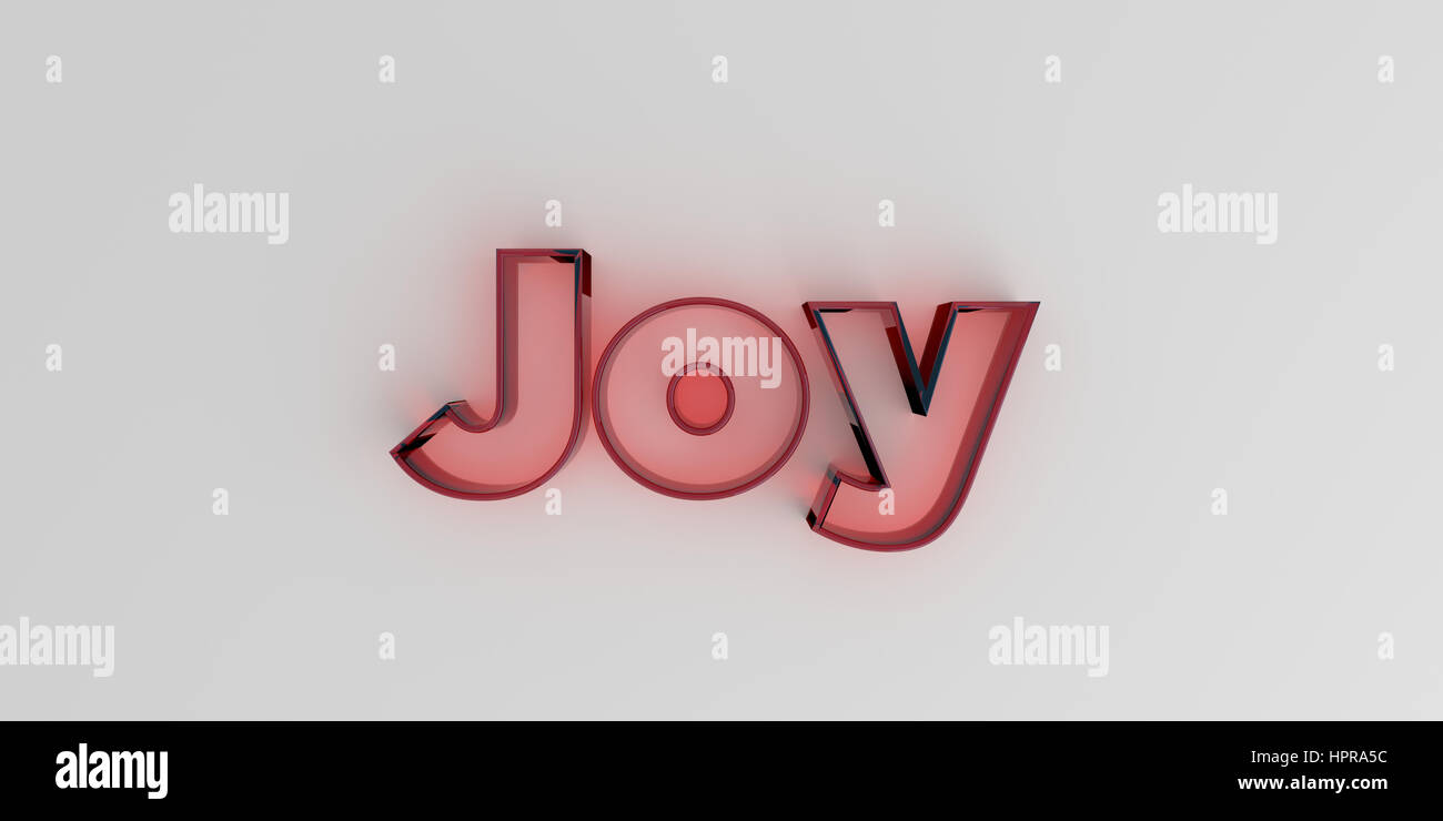 Joy - Red glass text on white background - 3D rendered royalty free ...