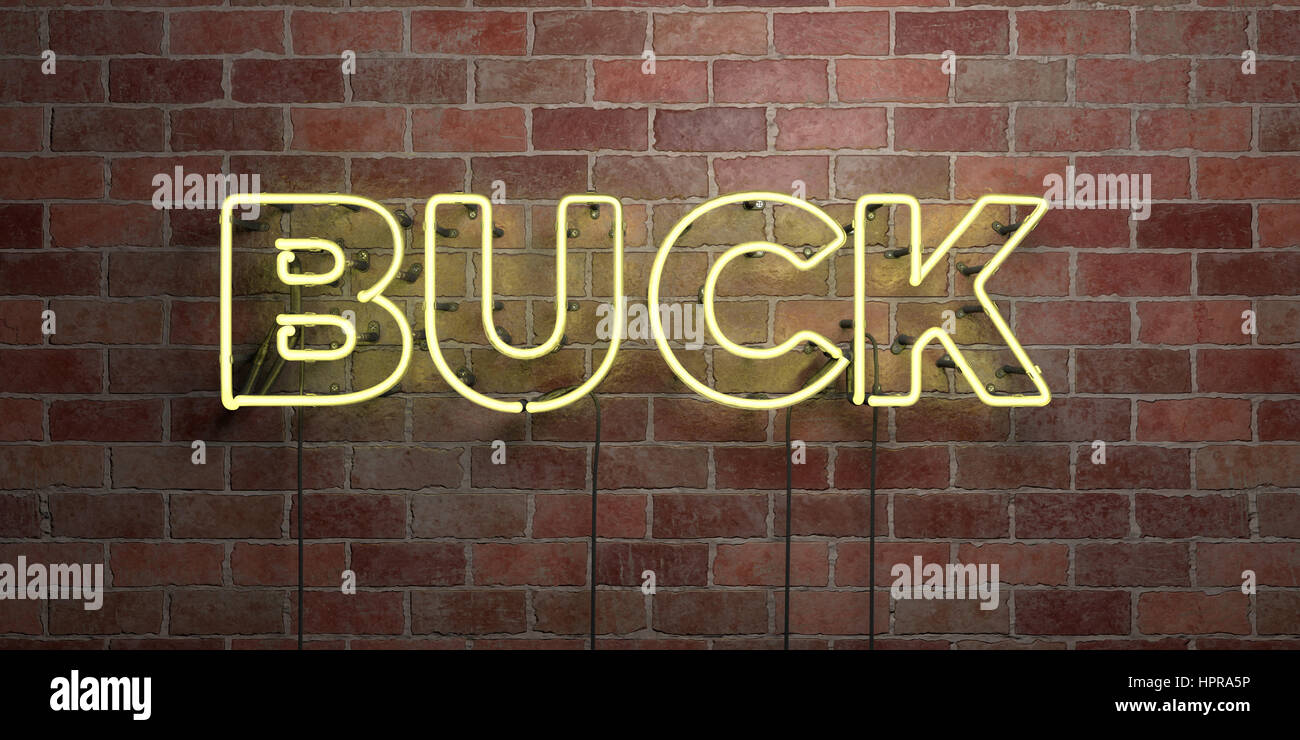 BUCK - fluorescent Neon tube Sign on brickwork - Front view - 3D ...