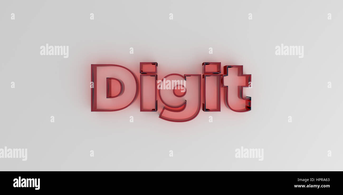 Digit - Red glass text on white background - 3D rendered royalty free ...