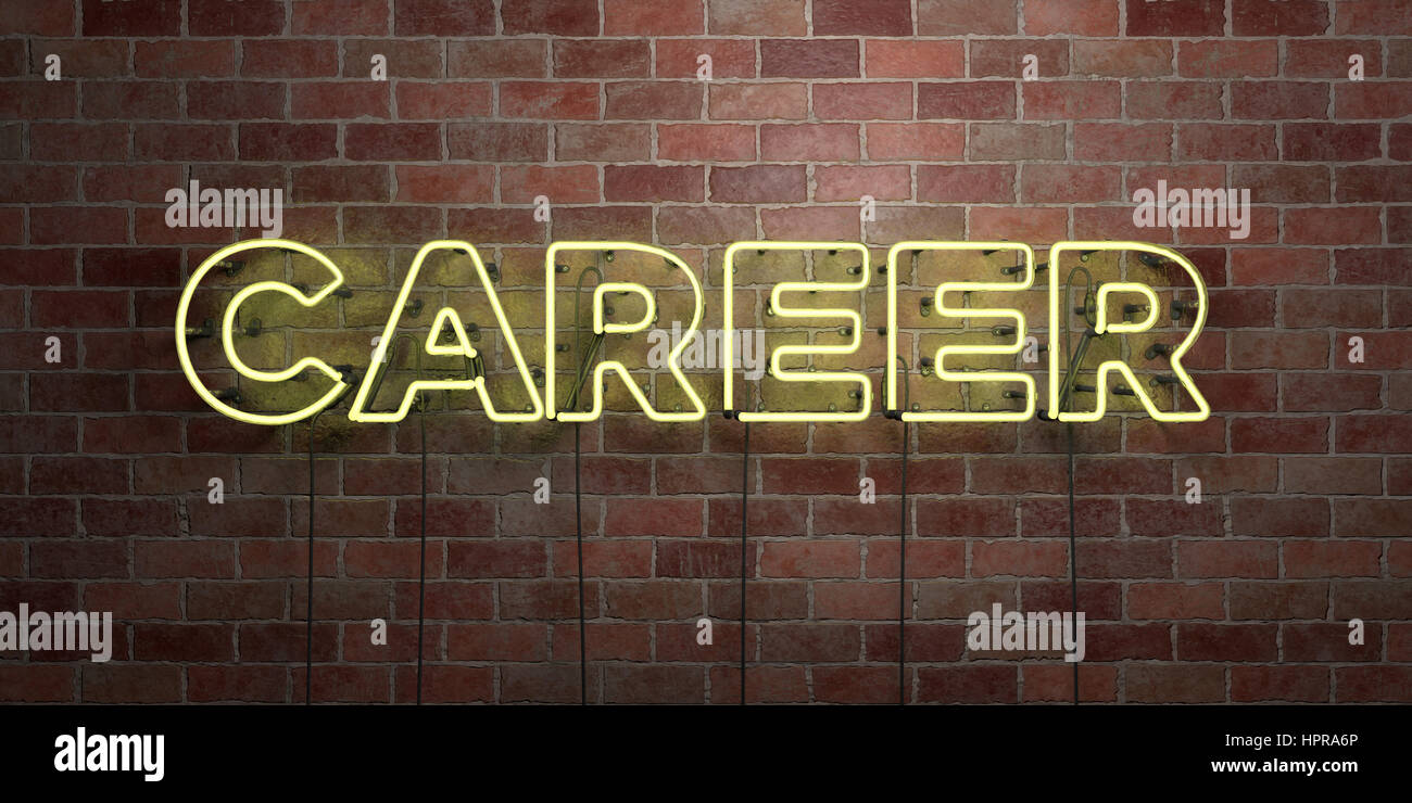 CAREER - fluorescent Neon tube Sign on brickwork - Front view - 3D ...