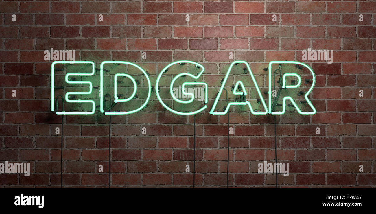 EDGAR - fluorescent Neon tube Sign on brickwork - Front view - 3D ...