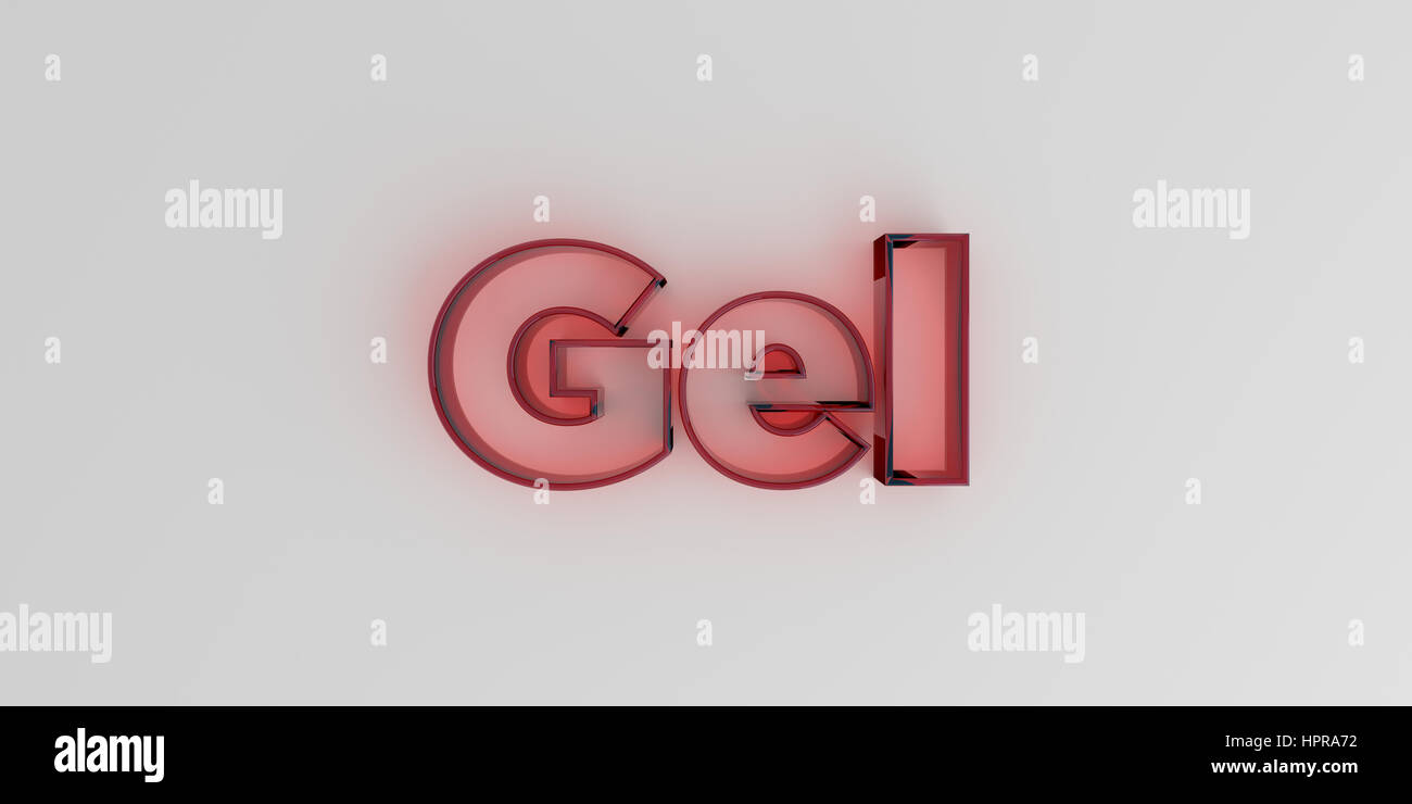 Gel - Red glass text on white background - 3D rendered royalty free ...