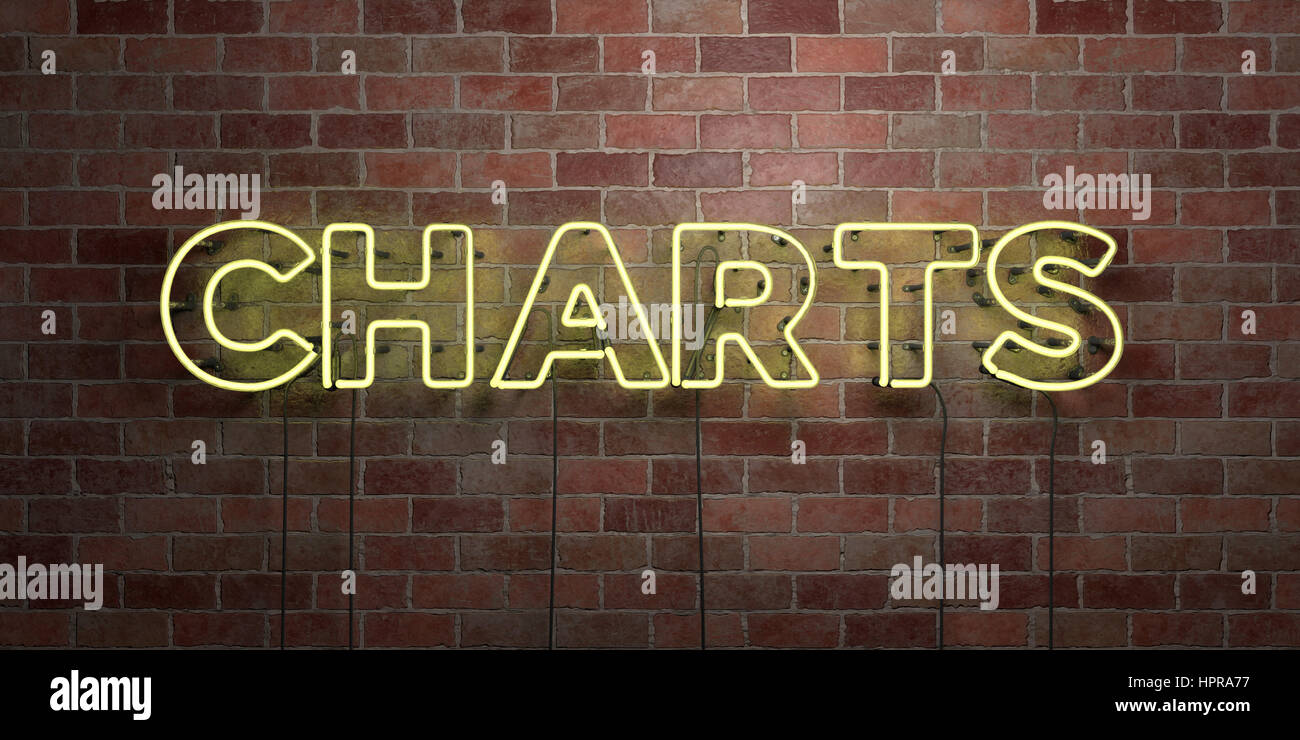 CHARTS - fluorescent Neon tube Sign on brickwork - Front view - 3D ...