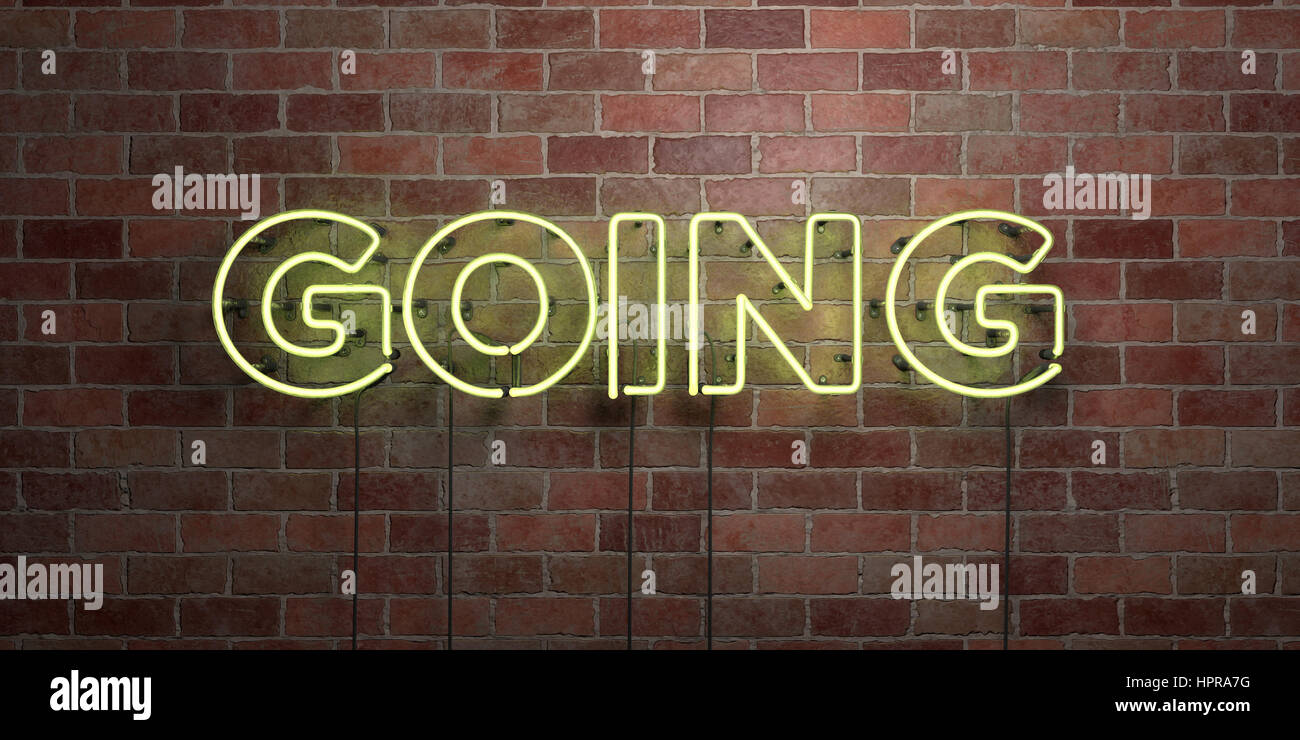 GOING - fluorescent Neon tube Sign on brickwork - Front view - 3D ...