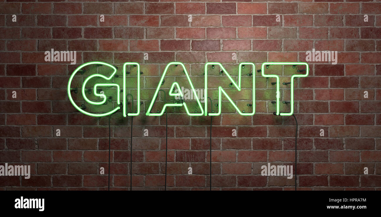 GIANT - fluorescent Neon tube Sign on brickwork - Front view - 3D ...