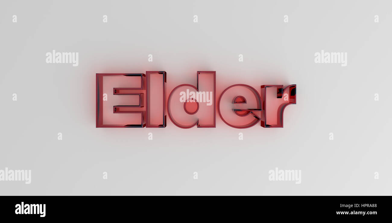 Elder - Red glass text on white background - 3D rendered royalty free ...