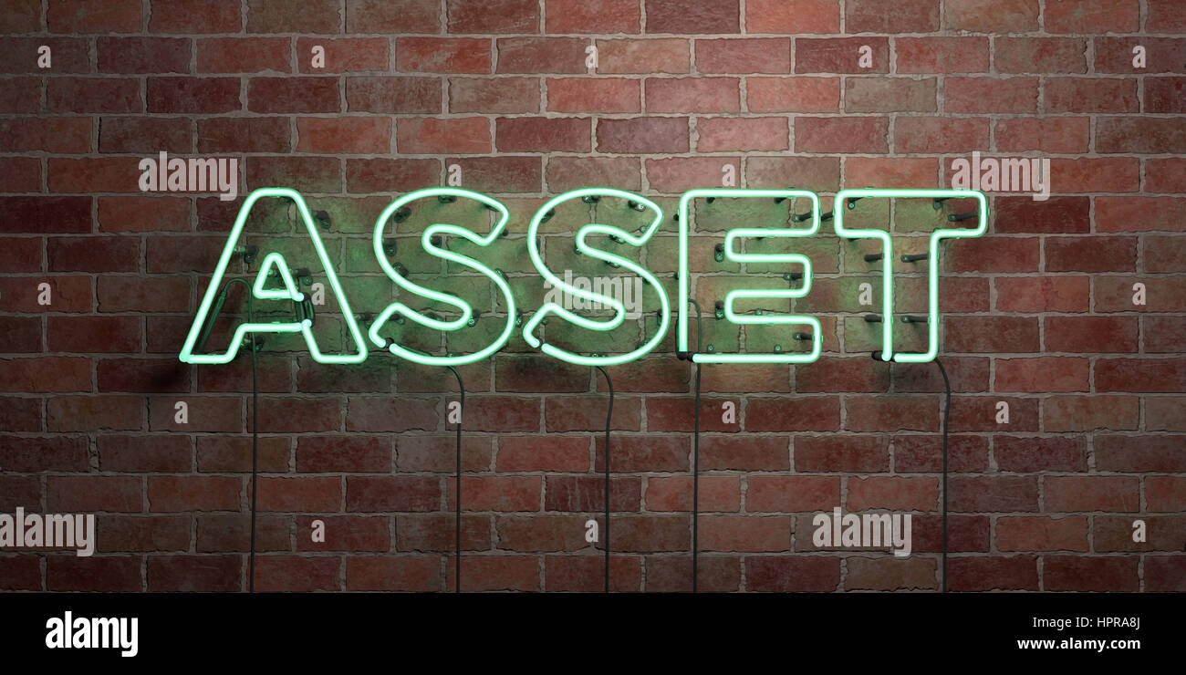 ASSET - fluorescent Neon tube Sign on brickwork - Front view - 3D ...