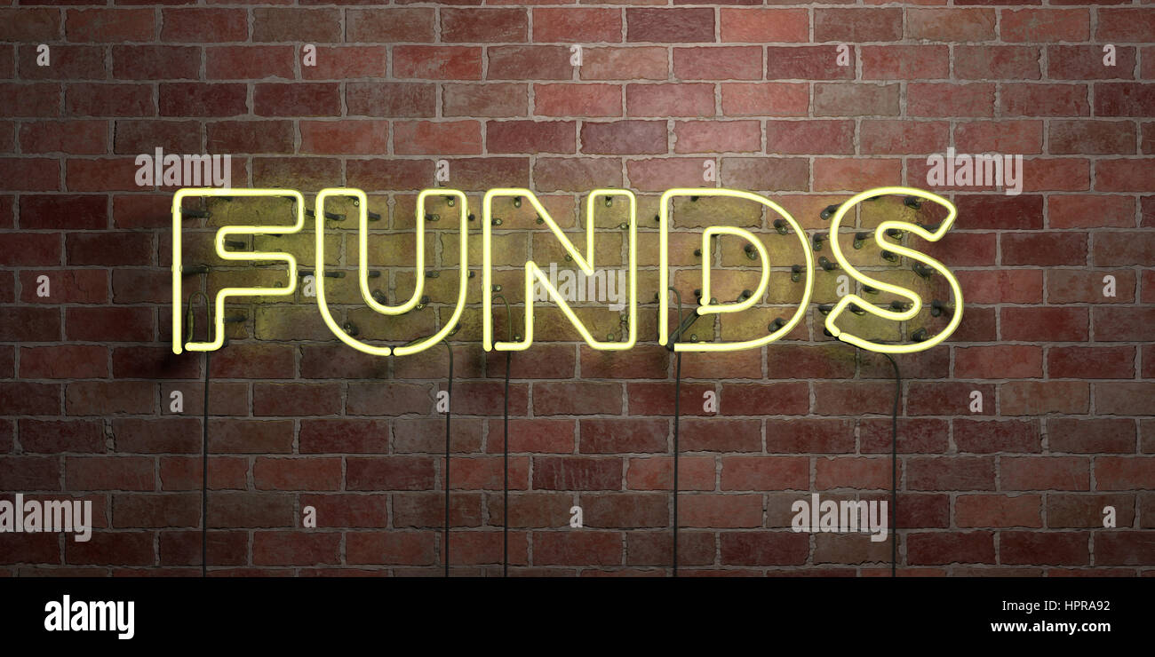 FUNDS - fluorescent Neon tube Sign on brickwork - Front view - 3D ...