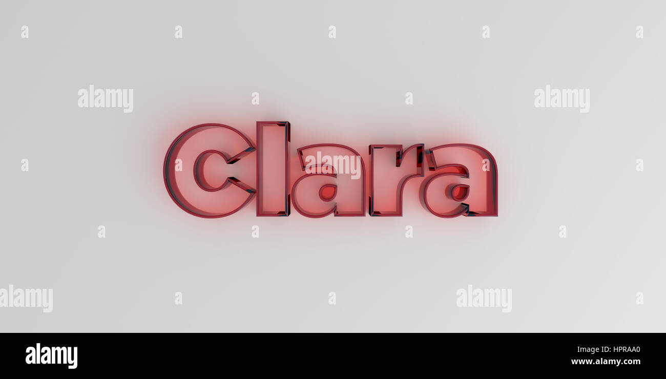 Clara - Red glass text on white background - 3D rendered royalty free ...