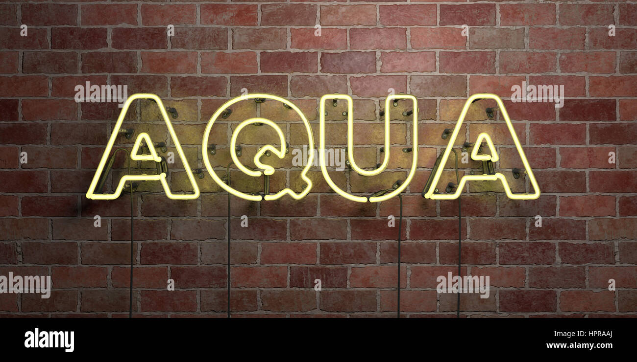 AQUA - fluorescent Neon tube Sign on brickwork - Front view - 3D ...