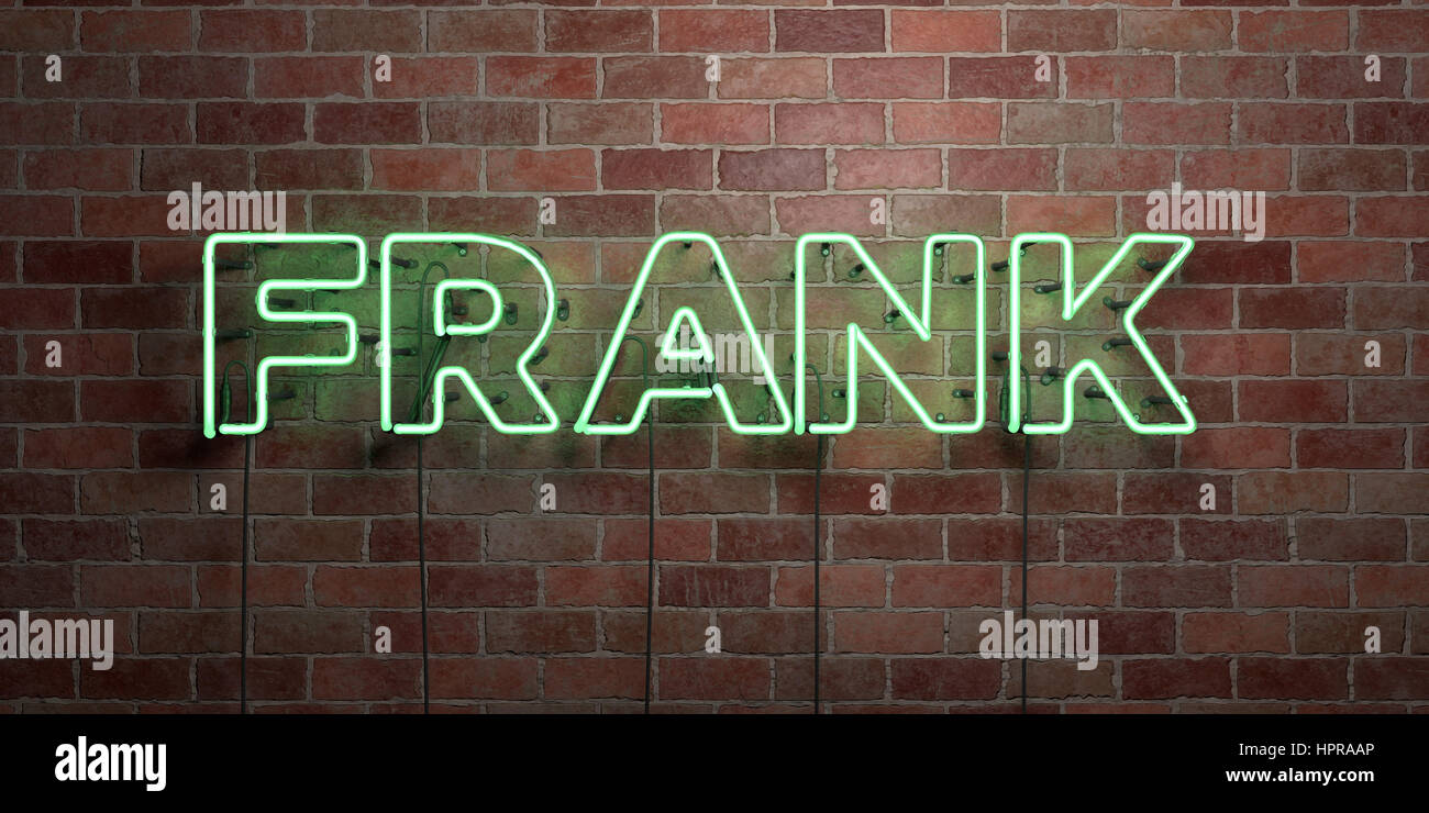FRANK - fluorescent Neon tube Sign on brickwork - Front view - 3D ...
