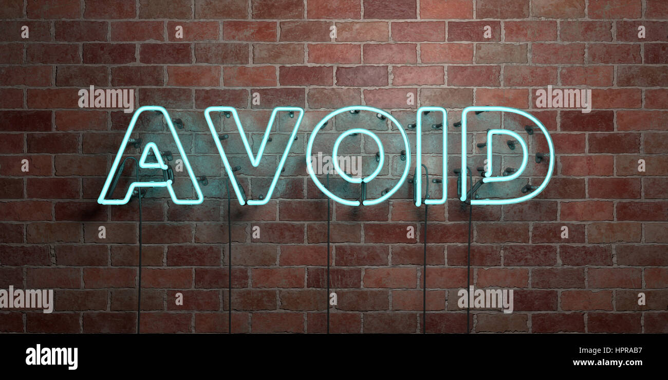 AVOID - fluorescent Neon tube Sign on brickwork - Front view - 3D ...