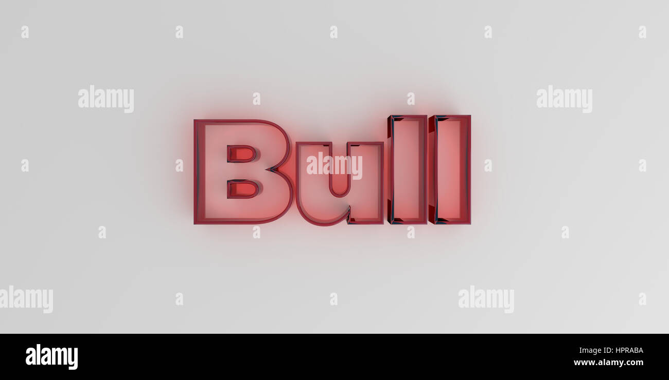 Bull - Red glass text on white background - 3D rendered royalty free ...