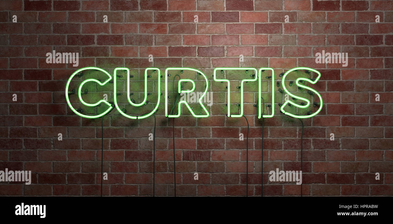 CURTIS - fluorescent Neon tube Sign on brickwork - Front view - 3D ...