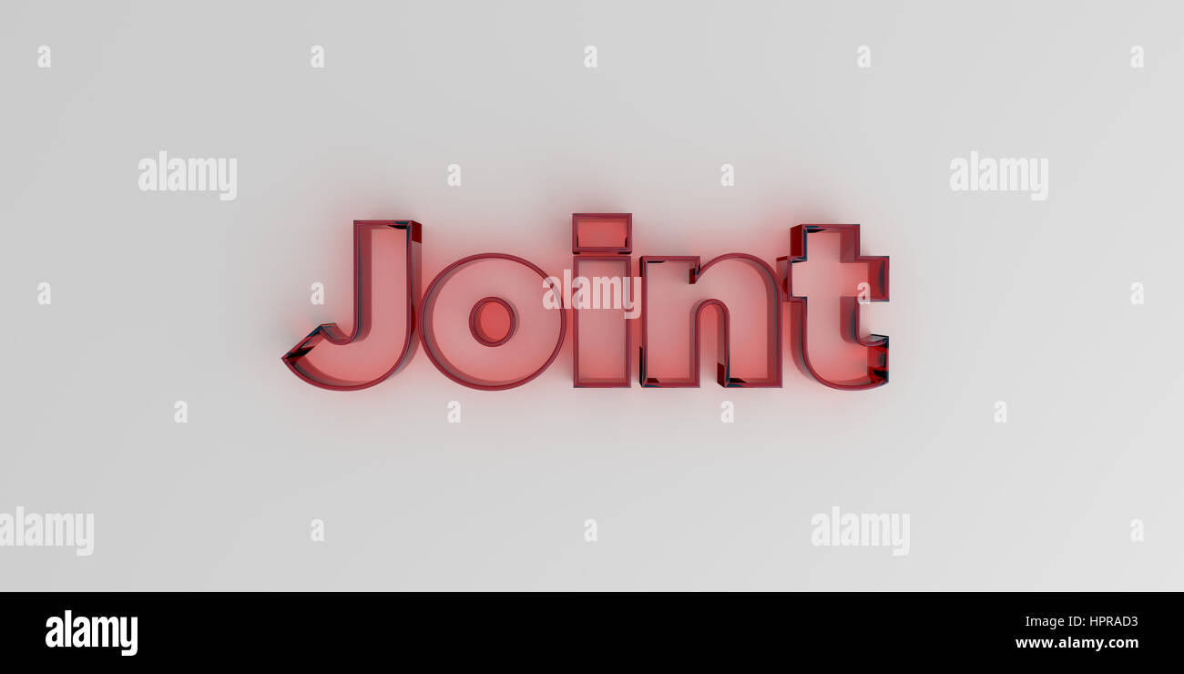Joint - Red glass text on white background - 3D rendered royalty free ...