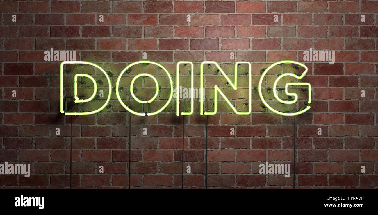 DOING - fluorescent Neon tube Sign on brickwork - Front view - 3D ...