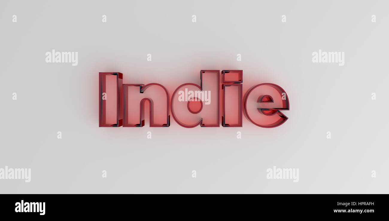 Indie - Red glass text on white background - 3D rendered royalty free ...