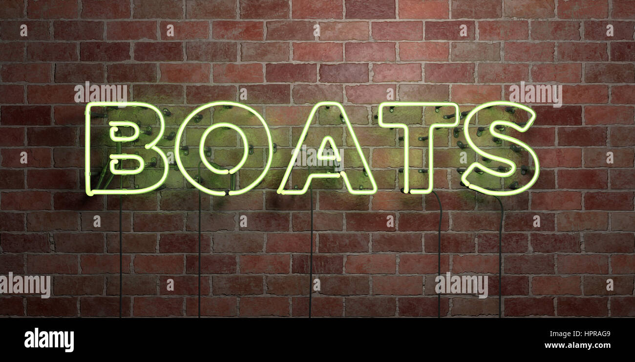 BOATS - fluorescent Neon tube Sign on brickwork - Front view - 3D ...