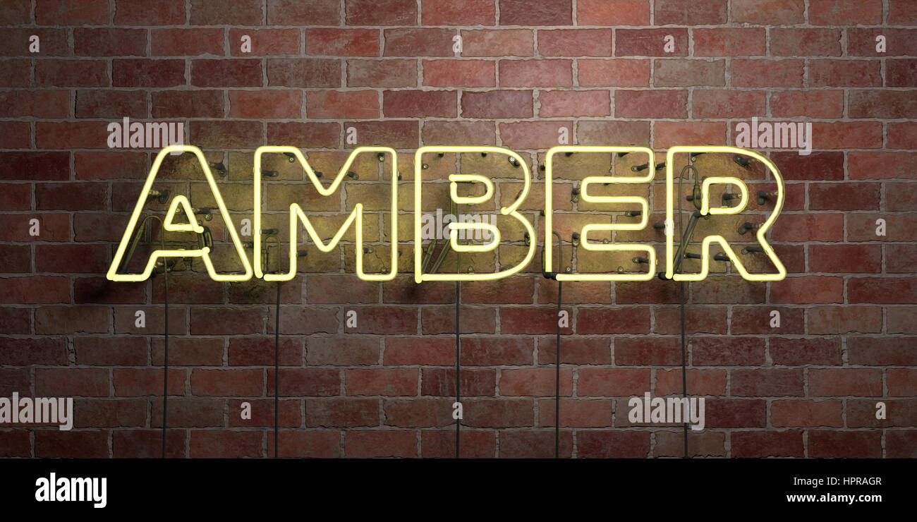 AMBER - fluorescent Neon tube Sign on brickwork - Front view - 3D ...