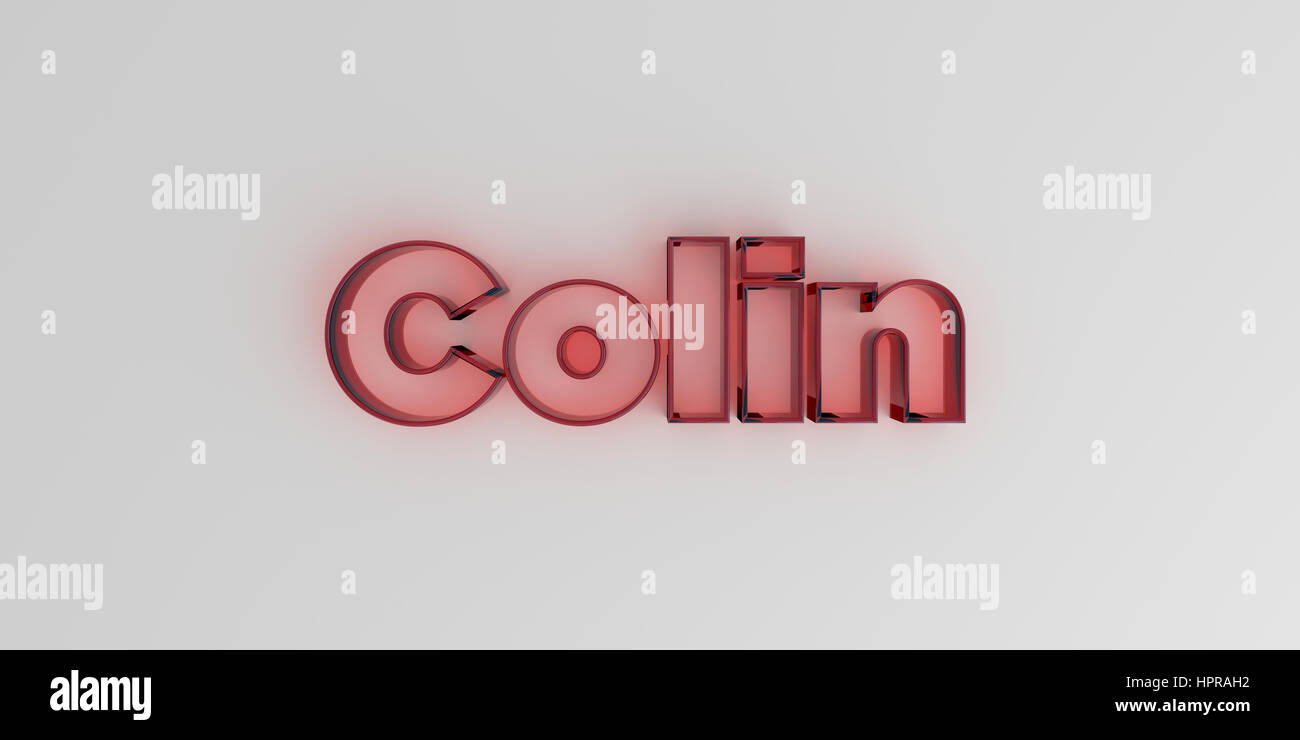 Colin - Red glass text on white background - 3D rendered royalty free ...