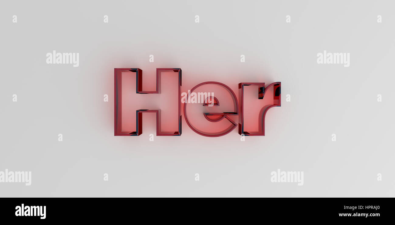 Her - Red glass text on white background - 3D rendered royalty free ...