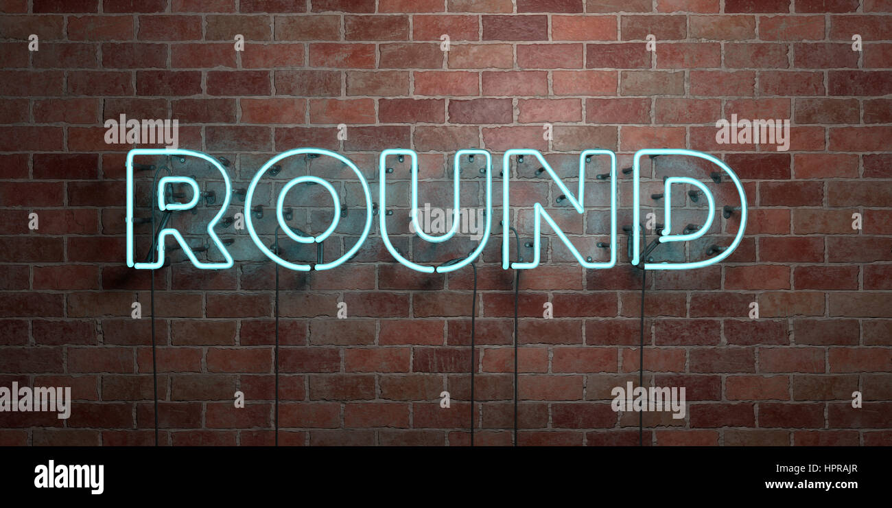 ROUND - fluorescent Neon tube Sign on brickwork - Front view - 3D ...