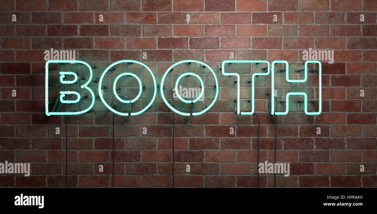 BOOTH - fluorescent Neon tube Sign on brickwork - Front view - 3D ...