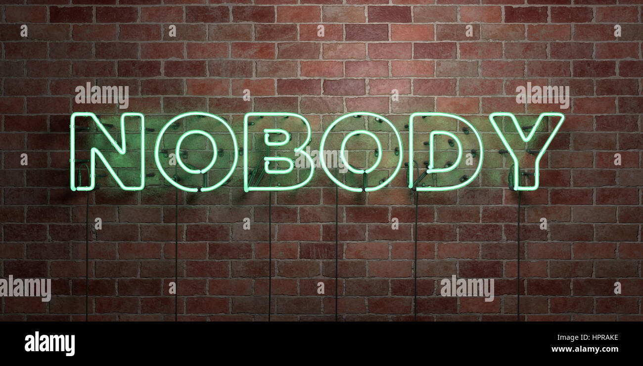 NOBODY - fluorescent Neon tube Sign on brickwork - Front view - 3D ...