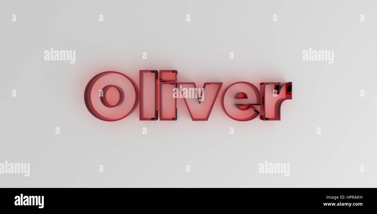 Oliver - Red glass text on white background - 3D rendered royalty free ...