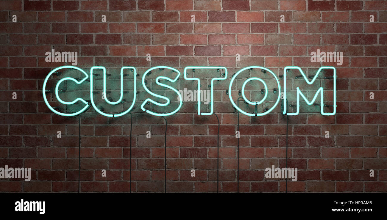 CUSTOM - fluorescent Neon tube Sign on brickwork - Front view - 3D ...