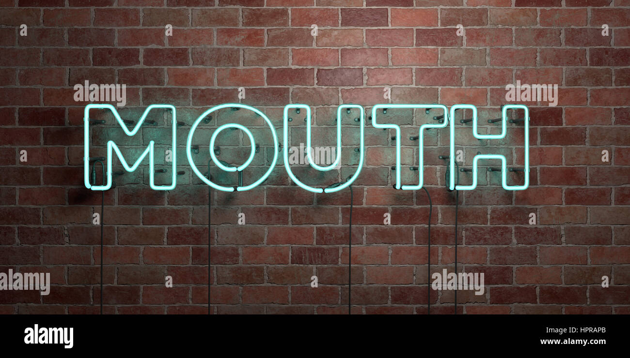 MOUTH - fluorescent Neon tube Sign on brickwork - Front view - 3D ...