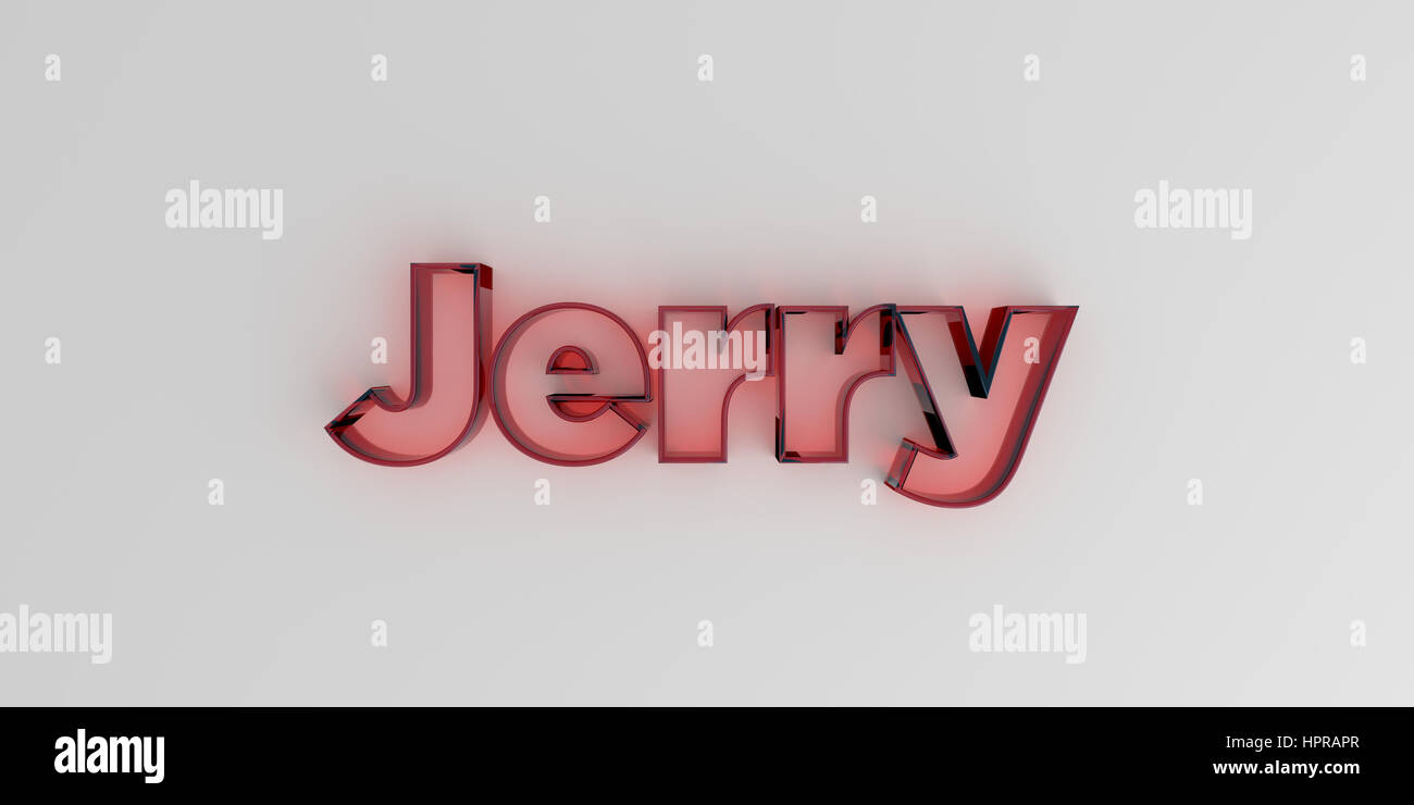 Jerry - Red glass text on white background - 3D rendered royalty free ...