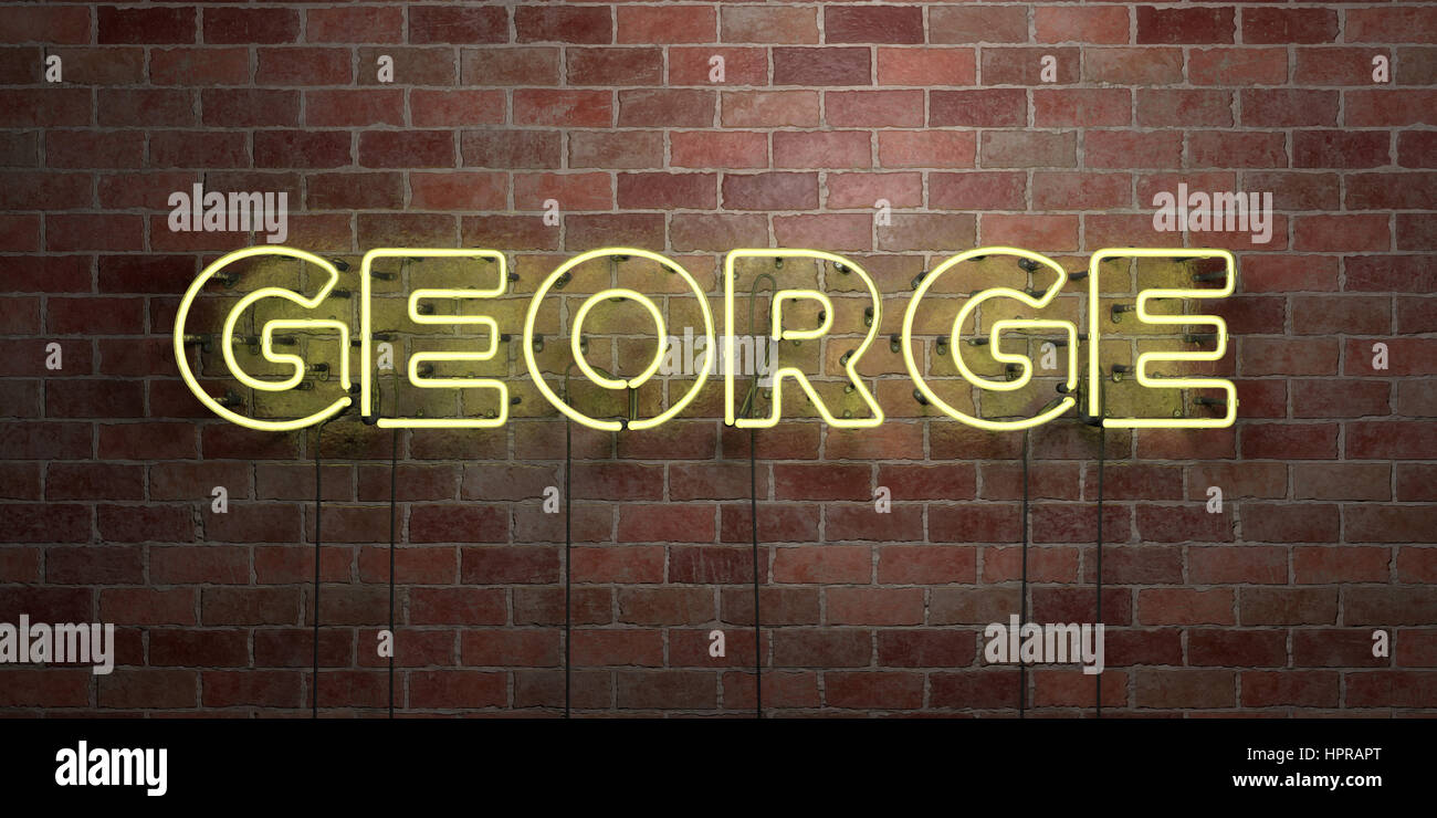 GEORGE - fluorescent Neon tube Sign on brickwork - Front view - 3D ...