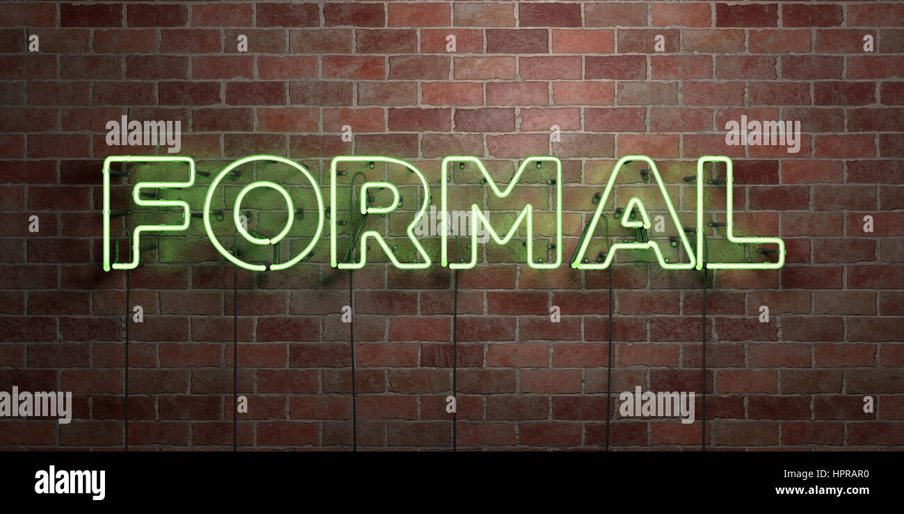 FORMAL - fluorescent Neon tube Sign on brickwork - Front view - 3D ...