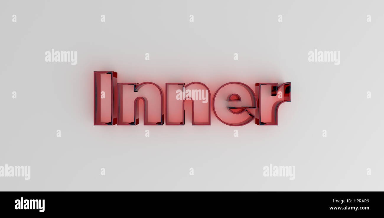 Inner - Red glass text on white background - 3D rendered royalty free ...