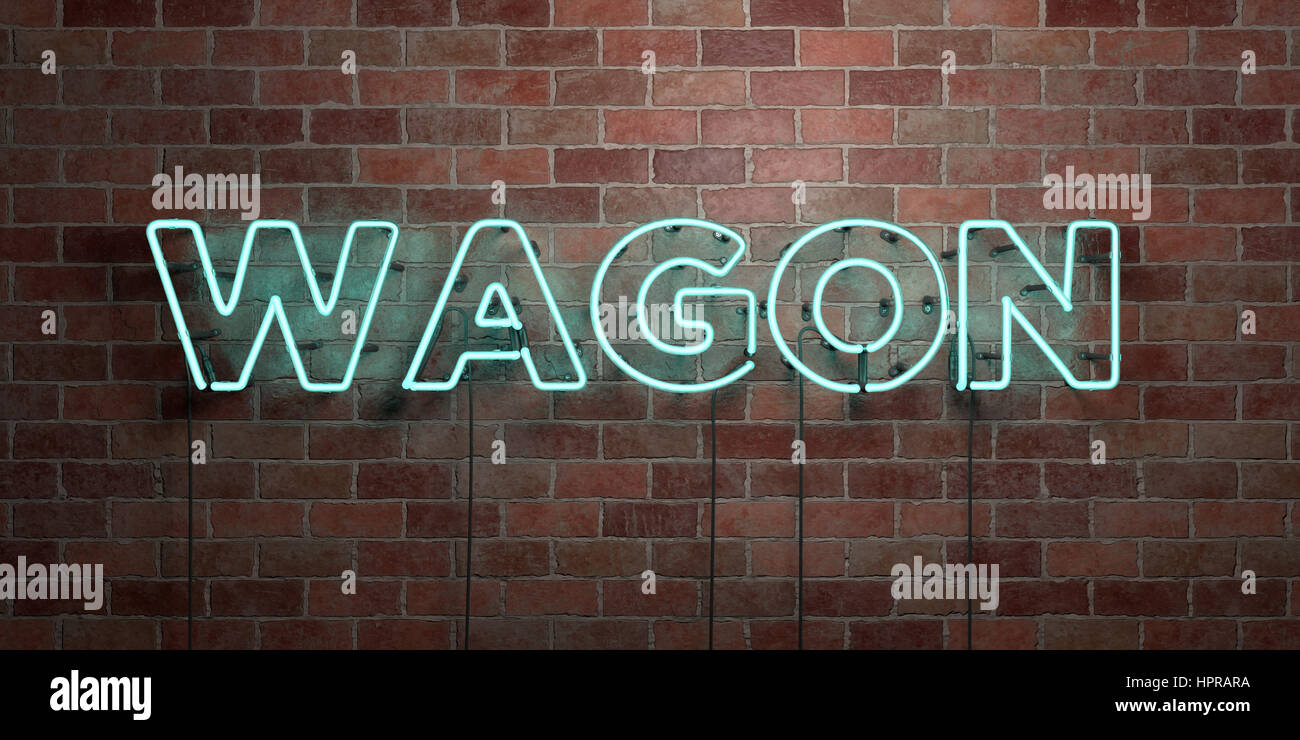 WAGON - fluorescent Neon tube Sign on brickwork - Front view - 3D ...