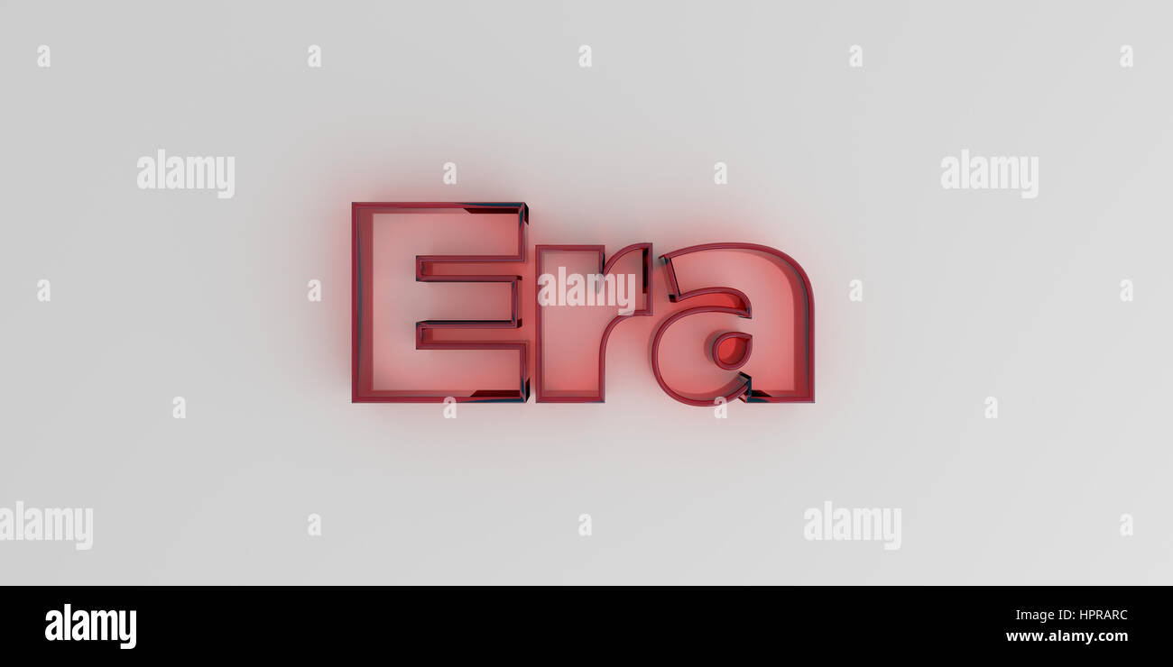 Era - Red glass text on white background - 3D rendered royalty free ...