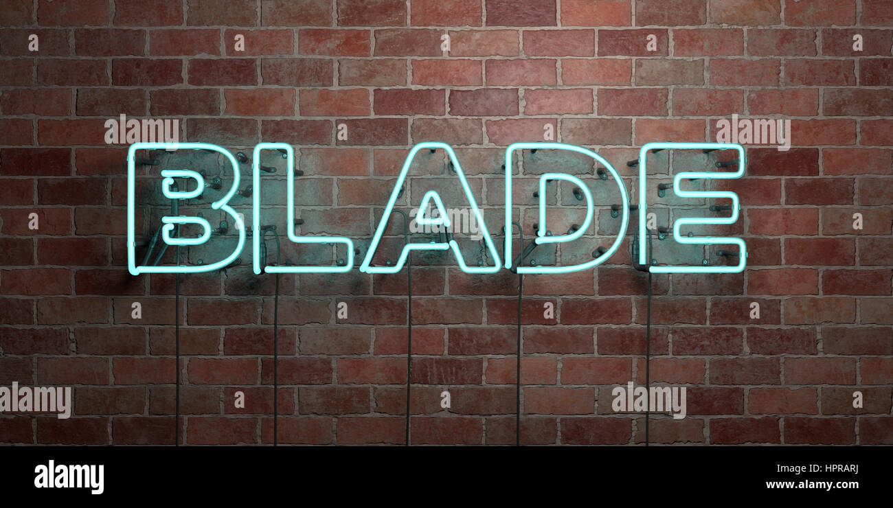 BLADE - fluorescent Neon tube Sign on brickwork - Front view - 3D ...