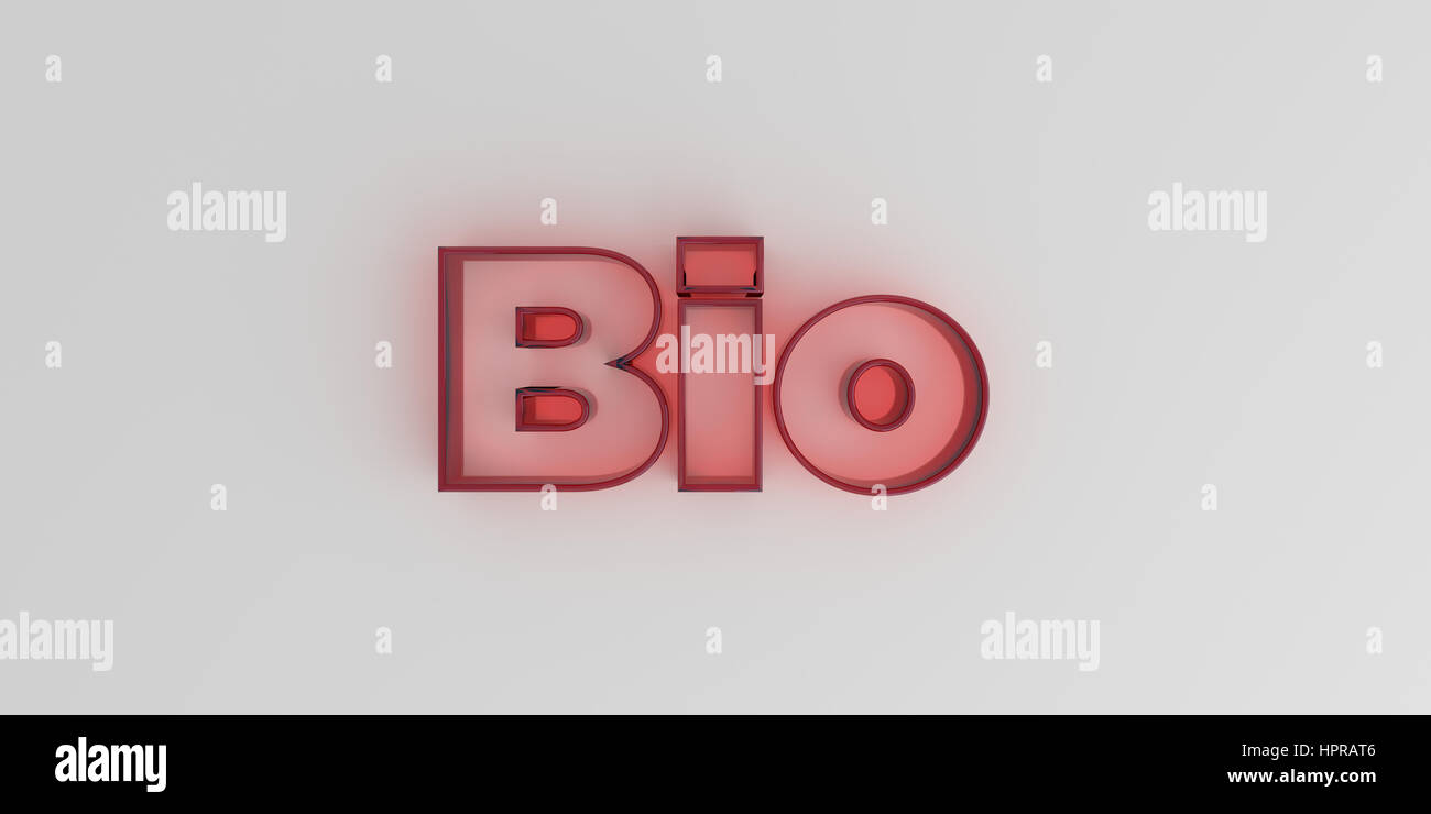 Bio - Red glass text on white background - 3D rendered royalty free ...