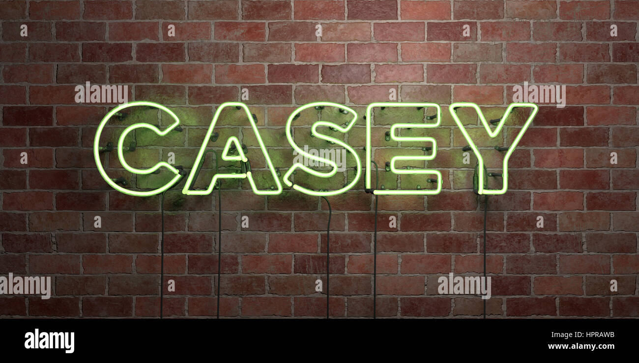 CASEY - fluorescent Neon tube Sign on brickwork - Front view - 3D ...