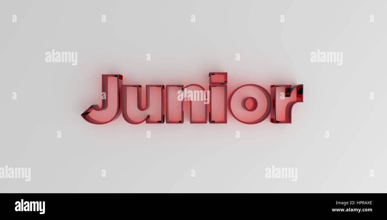 Junior - Red glass text on white background - 3D rendered royalty free ...