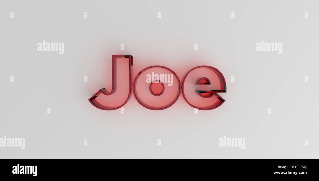 Joe - Red glass text on white background - 3D rendered royalty free ...