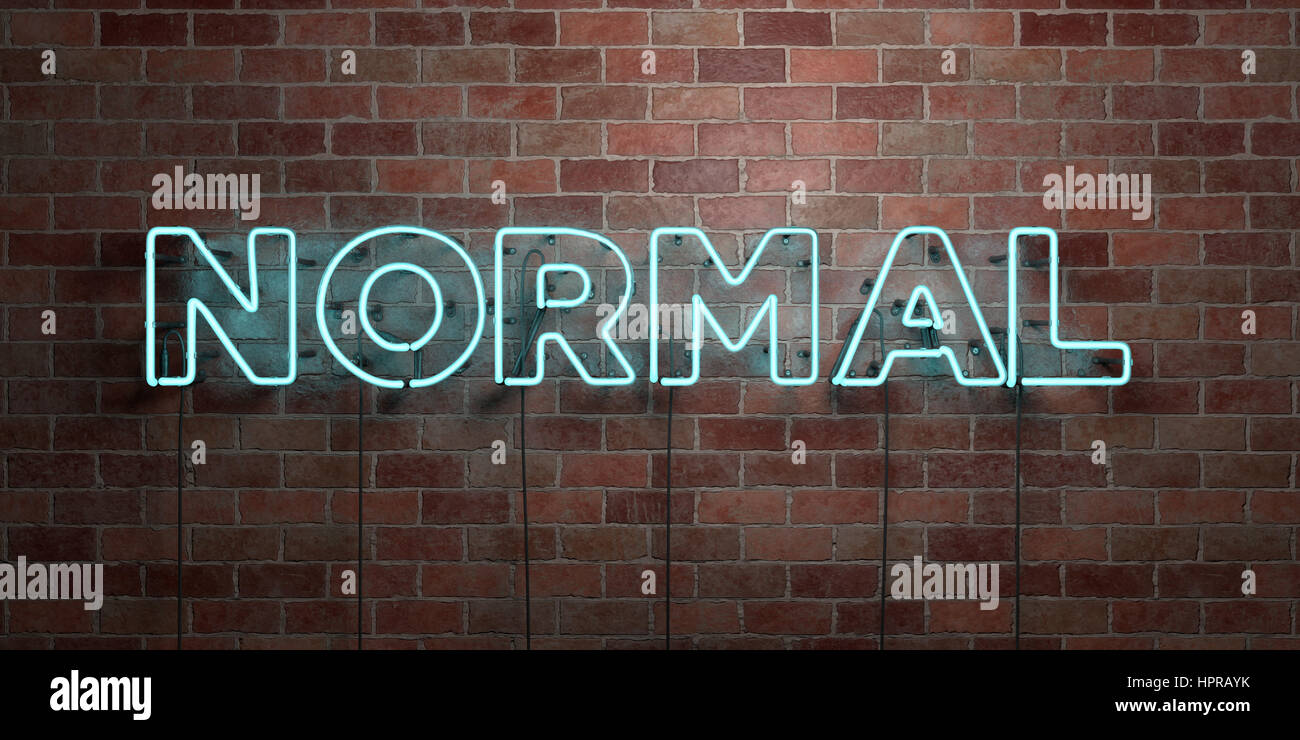 NORMAL - fluorescent Neon tube Sign on brickwork - Front view - 3D ...